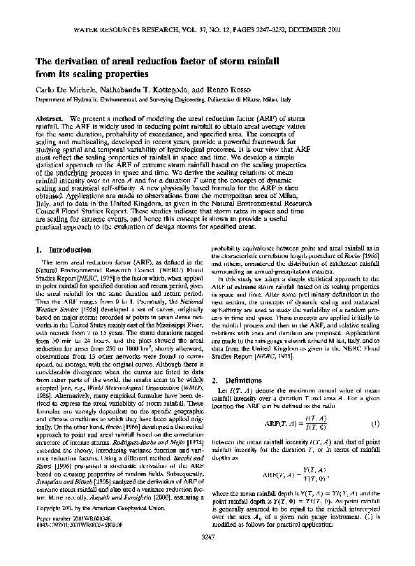 (PDF) The derivation of areal reduction factor of storm rainfall from ...