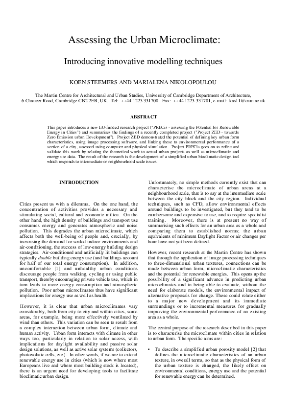 (PDF) Assessing the Urban Microclimate: Introducing innovative ...