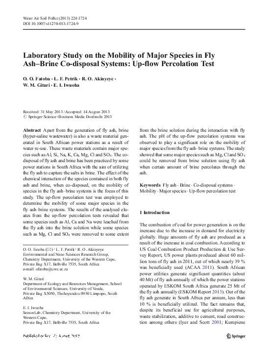 (PDF) Laboratory Study on the Mobility of Major Species in Fly Ash ...
