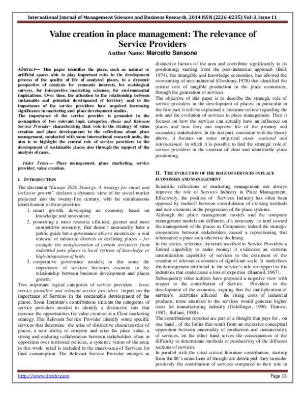 (PDF) -Value creation in place management: The relevance of Service ...