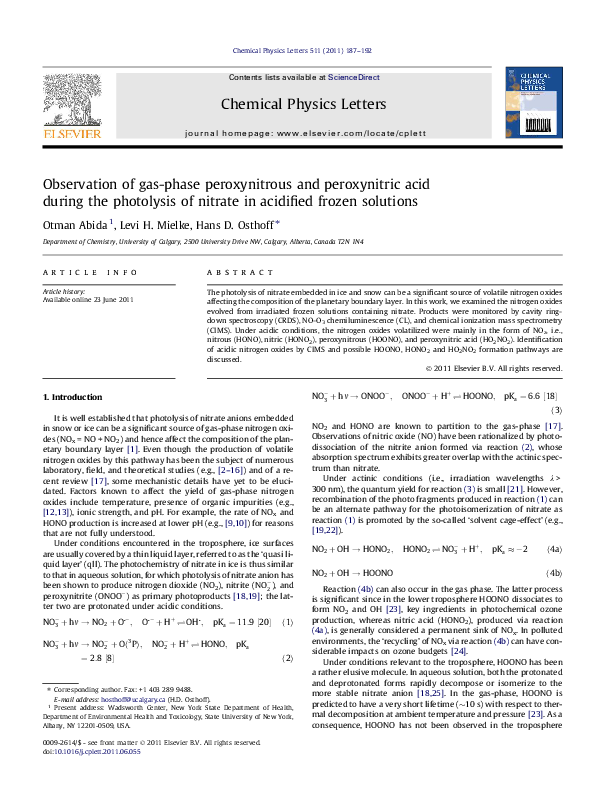 (PDF) Observation of gas-phase peroxynitrous and peroxynitric acid ...