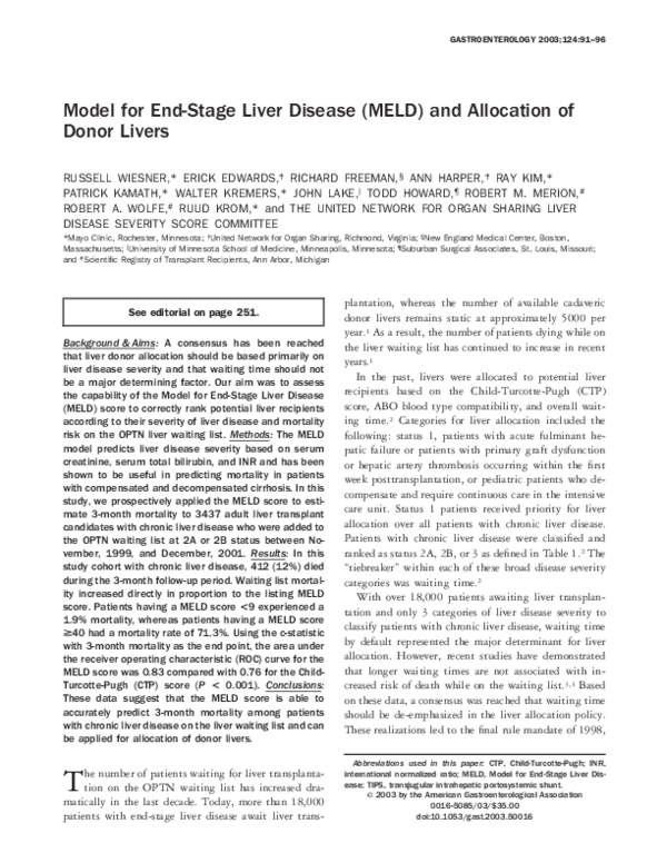 (PDF) Model for end-stage liver disease (MELD) and allocation of donor ...