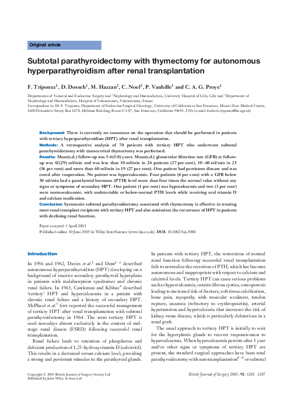 (PDF) Subtotal parathyroidectomy with thymectomy for autonomous ...