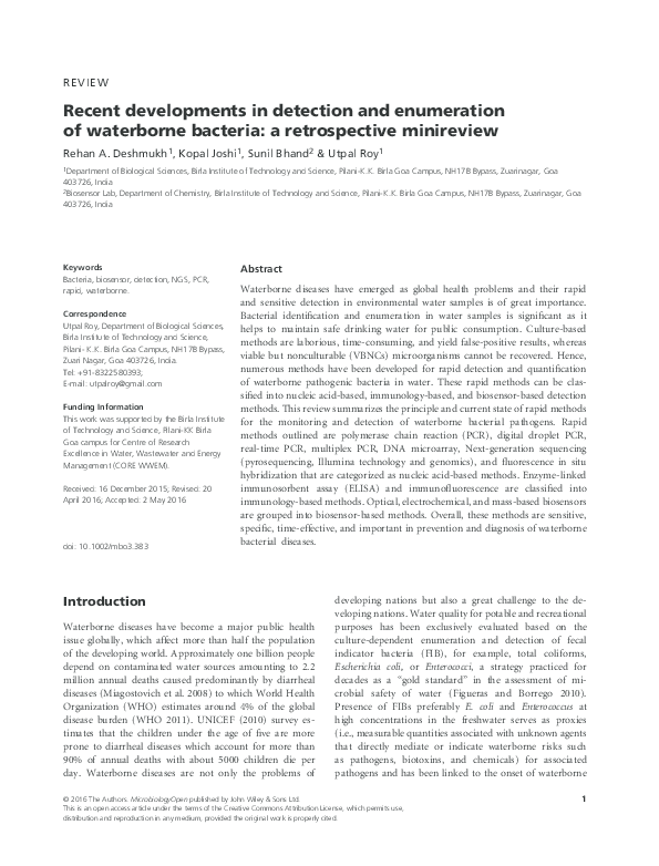 (PDF) Recent developments in detection and enumeration of waterborne bacteria: a retrospective ...