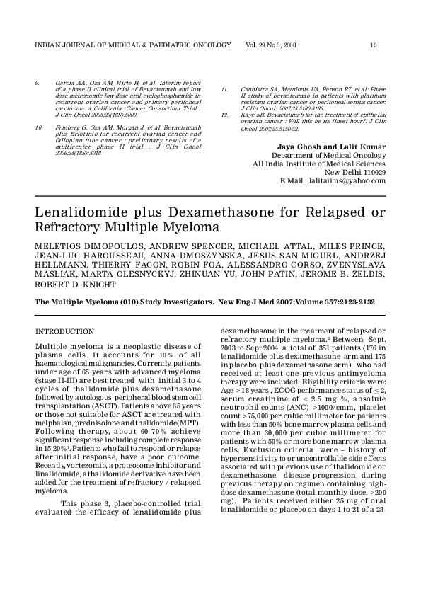 (PDF) Lenalidomide plus Dexamethasone for Relapsed Multiple Myeloma in ...