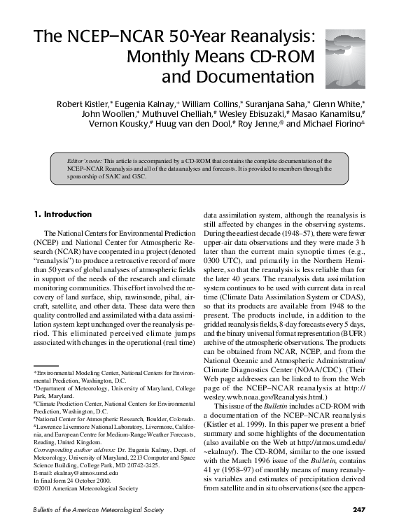 (PDF) The NCEP-NCAR 50Year Reanalysis: Monthly Means CD-ROM and Documentation