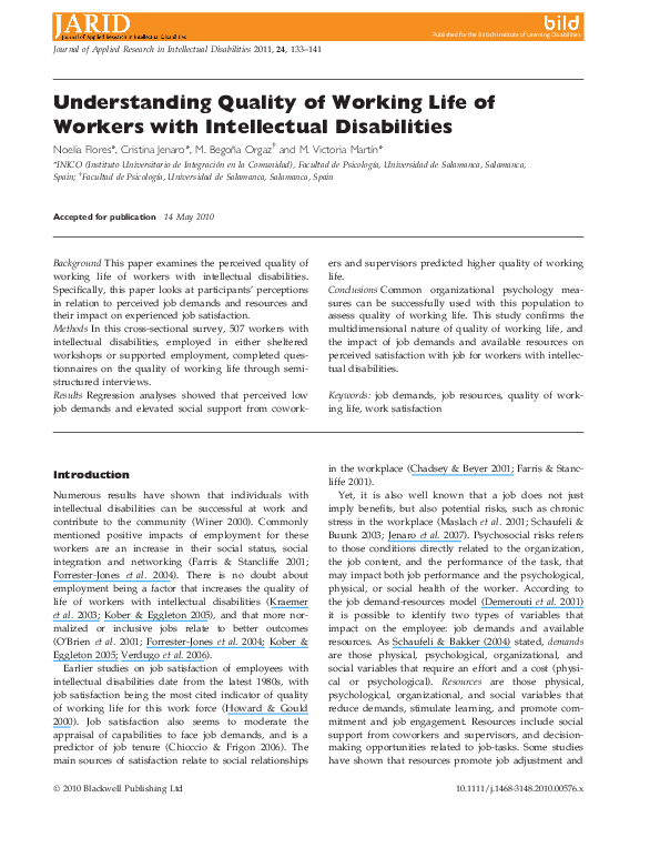 (PDF) Understanding Quality of Working Life of Workers with ... (PDF) Understanding Quality of Working Life of Workers with ...