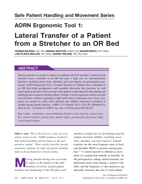 (PDF) AORN Ergonomic Tool 1: Lateral Transfer of a Patient from a ...