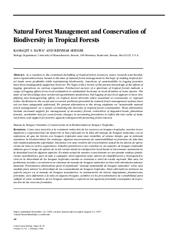 (PDF) Natural Forest Management and Conservation of Biodiversity in ...