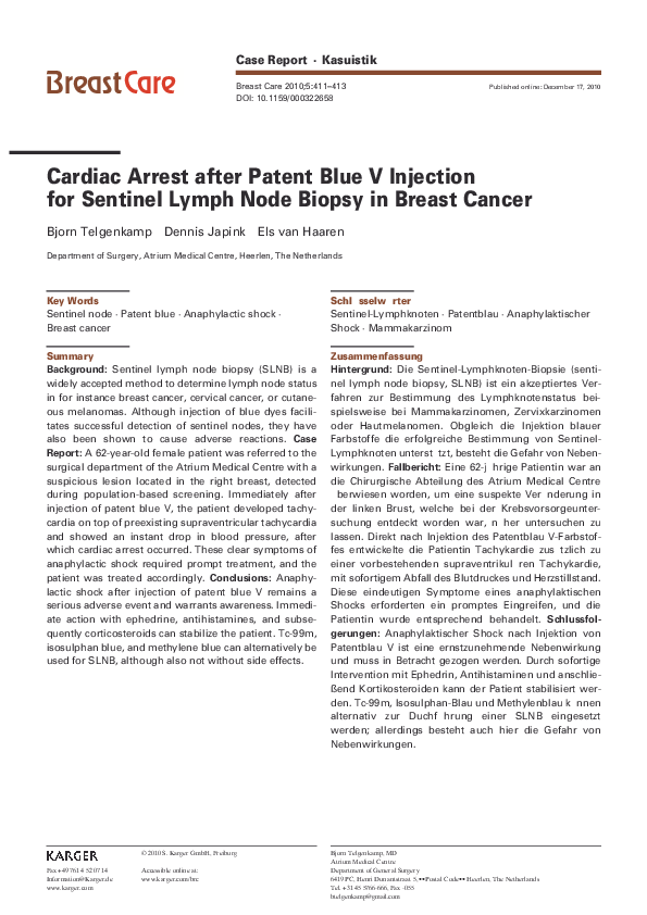 (PDF) Cardiac Arrest after Patent Blue V Injection for Sentinel Lymph ...