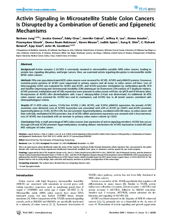(PDF) Activin Signaling in Microsatellite Stable Colon Cancers Is Disrupted by a Combination of ...