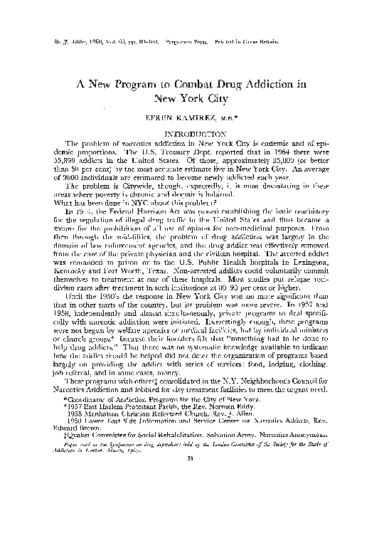 (PDF) A New Program to Combat Drug Addiction in New York City