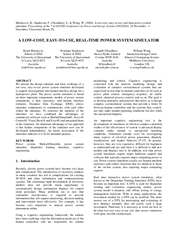 (PDF) A LOW-COST EASY-TO-USE REAL-TIME POWER SYSTEM SIMULATOR