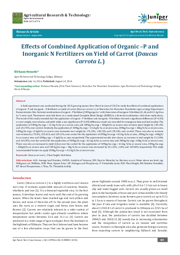 (PDF) Effects of Combined Application of Organic –P and Inorganic N Fertilizers on Yield of ...