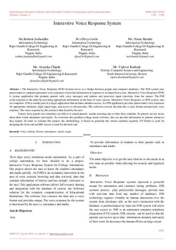 (PDF) Interavtive Voice Response System