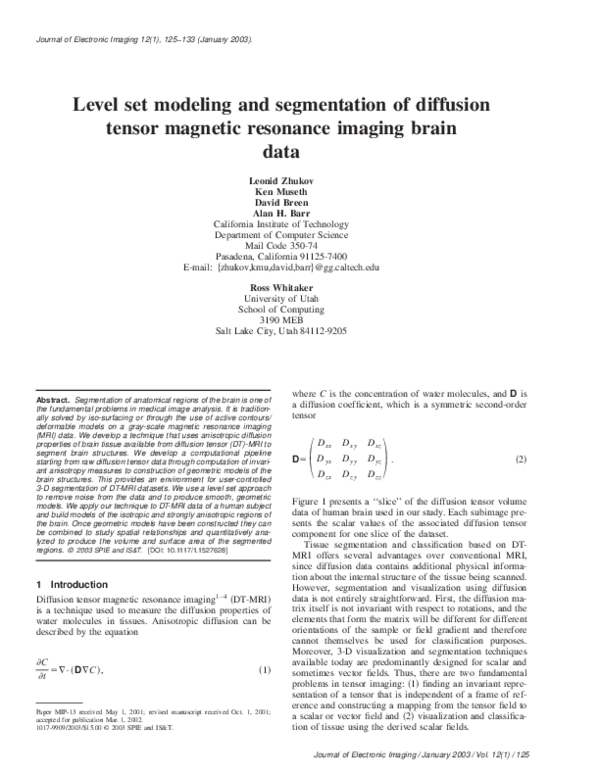 (PDF) Level set modeling and segmentation of diffusion tensor magnetic resonance imaging brain data