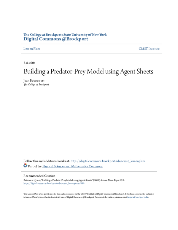 (PDF) Building a Predator-Prey Model using Agent Sheets