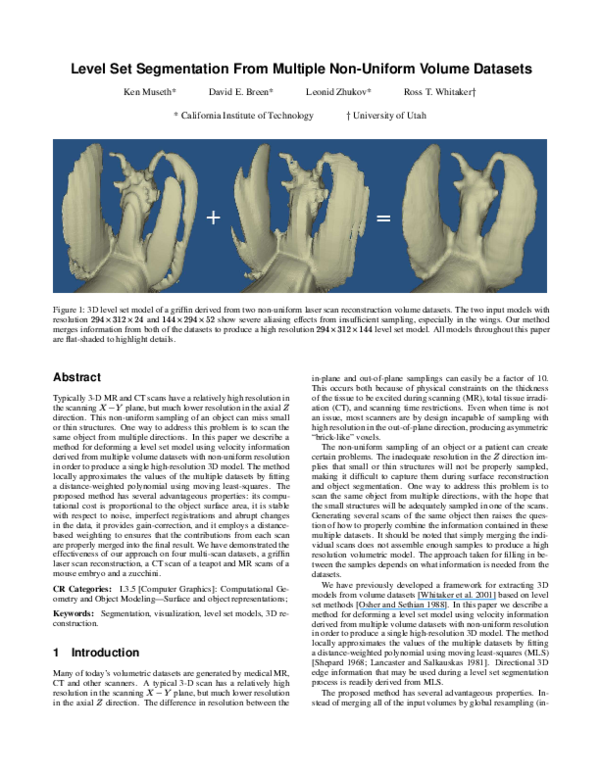Pdf Level Set Segmentation From Multiple Non Uniform Volume Datasets