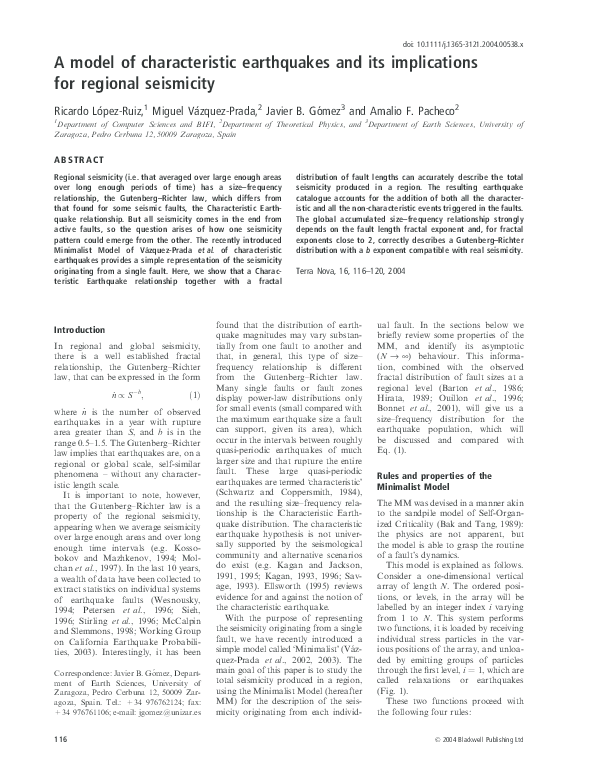 (PDF) A model of characteristic earthquakes and its implications for ...