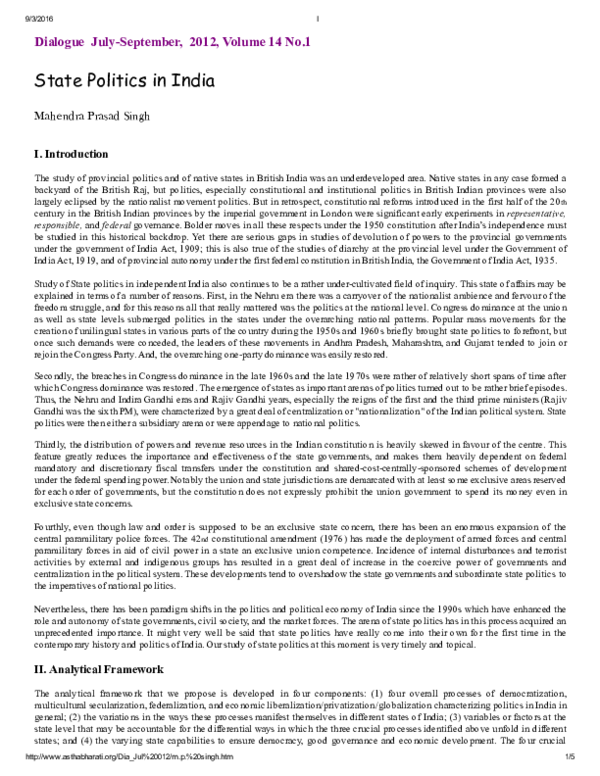 (PDF) State Politics in India