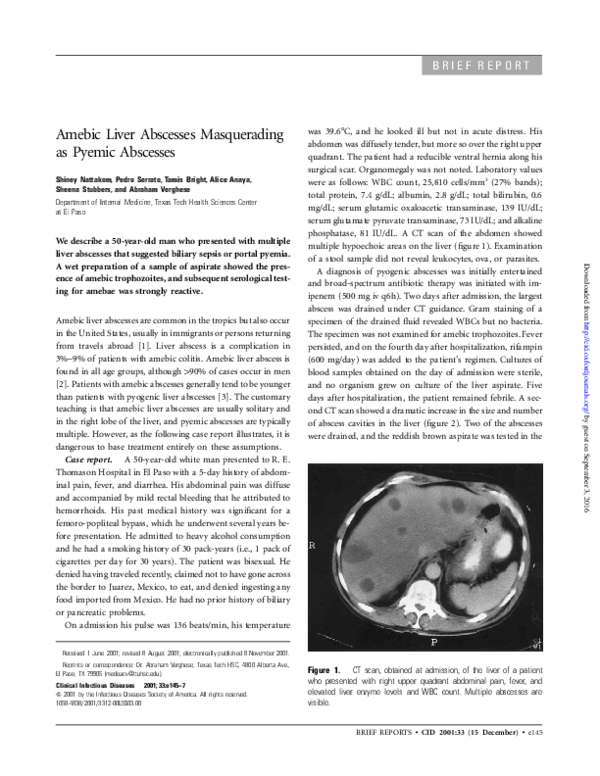 (PDF) Amebic Liver Abscesses Masquerading as Pyemic Abscesses