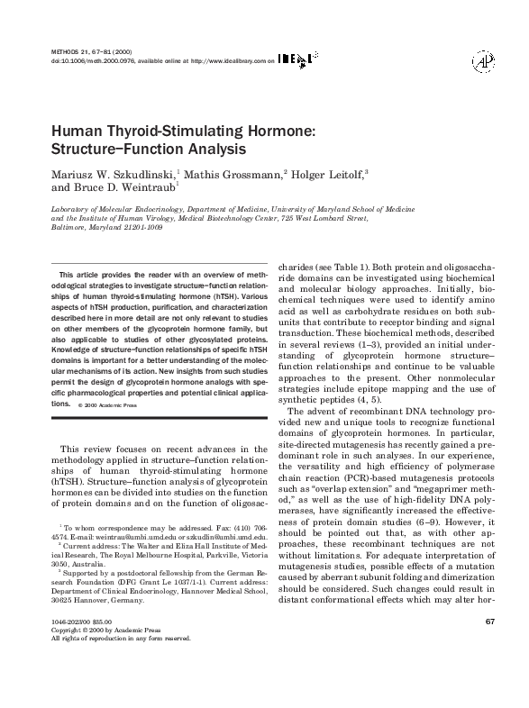 (PDF) Human Thyroid-Stimulating Hormone: Structure–Function Analysis