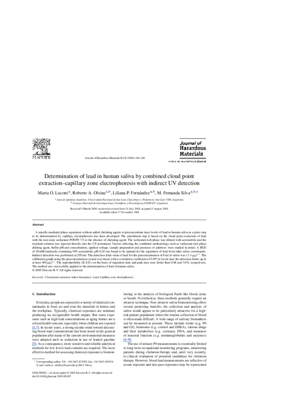 (PDF) Determination of lead in human saliva by combined cloud point ...