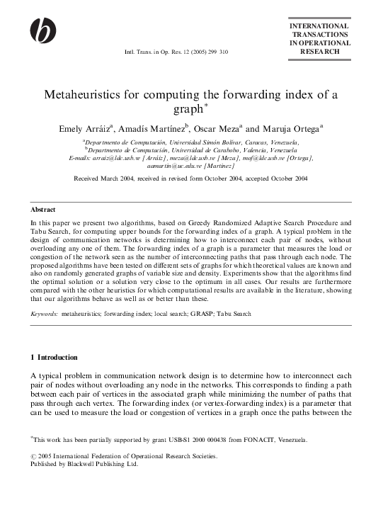 (PDF) Metaheuristics for computing the forwarding index of a graph