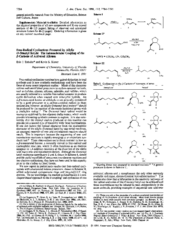 (PDF) Free-Radical Cyclizations Promoted by Allylic O-Stannyl Ketyls ...