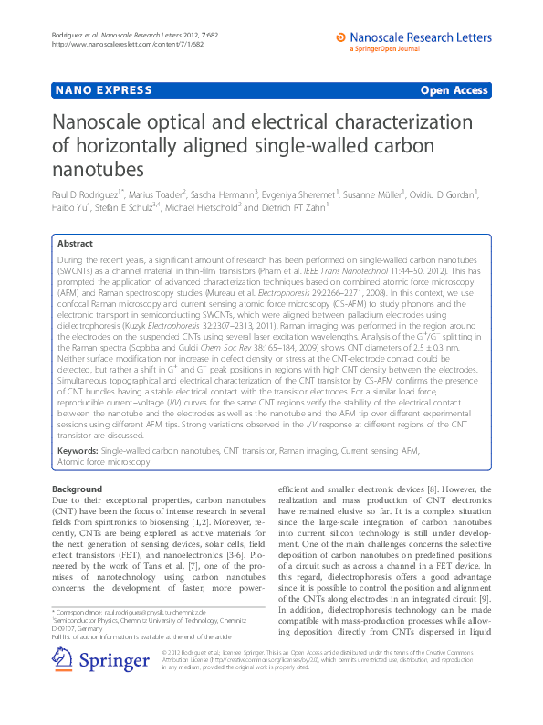 (PDF) Nanoscale optical and electrical characterization of horizontally aligned single-walled ...