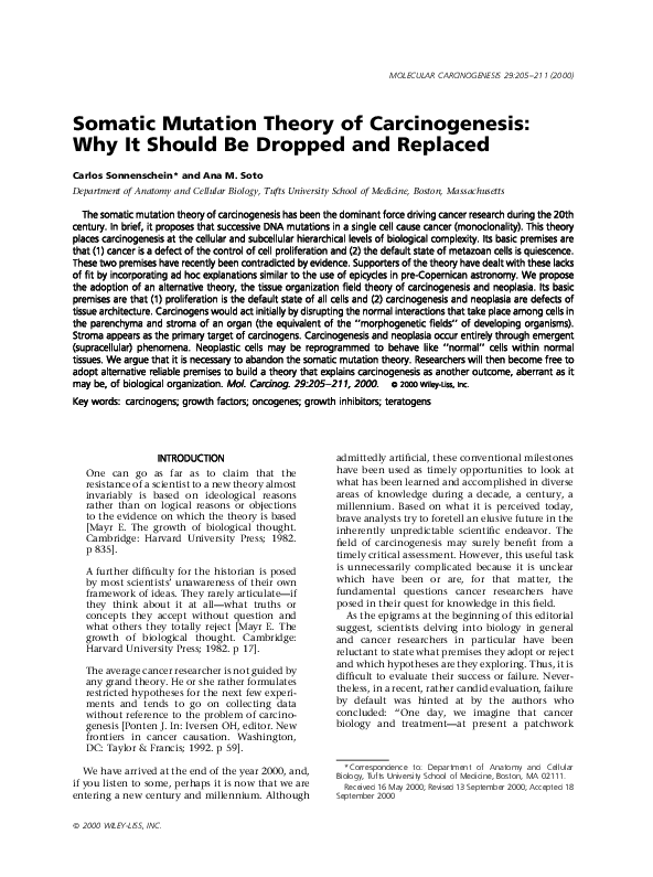 (PDF) Somatic mutation theory of carcinogenesis: Why it should be ...