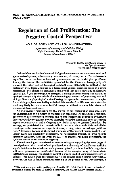(PDF) Regulation of Cell Proliferation: The Negative Control Perspective