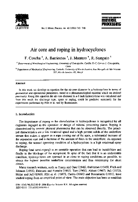 (PDF) Air core and roping in hydrocyclones