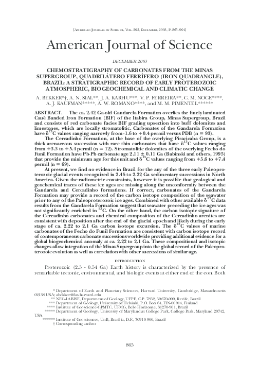 (PDF) Chemostratigraphy of carbonates from the Minas Supergroup ...