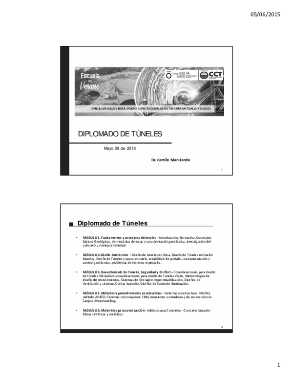 (PDF) .ntroducción Diplomado Tuneles en Suelo y Roca Camilo Marulanda
