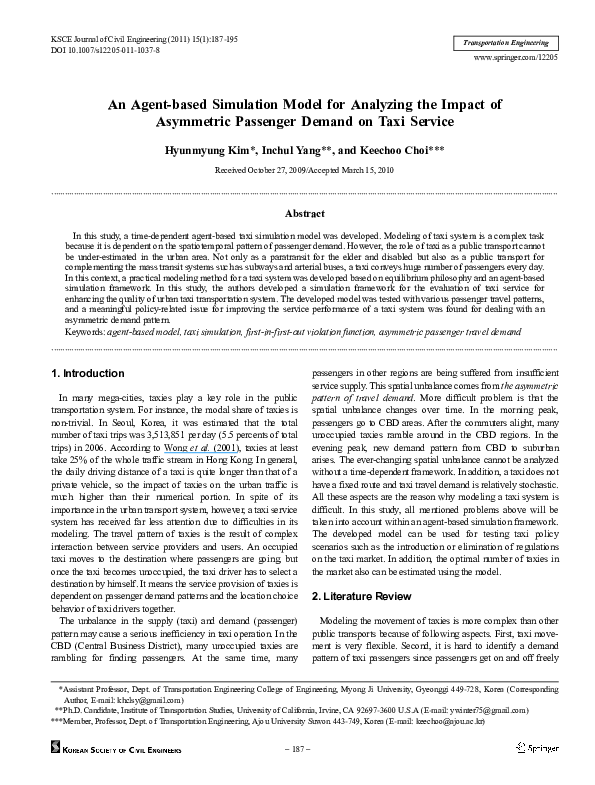 Pdf An Agent Based Simulation Model For Analyzing The Impact Of Asymmetric Passenger Demand On
