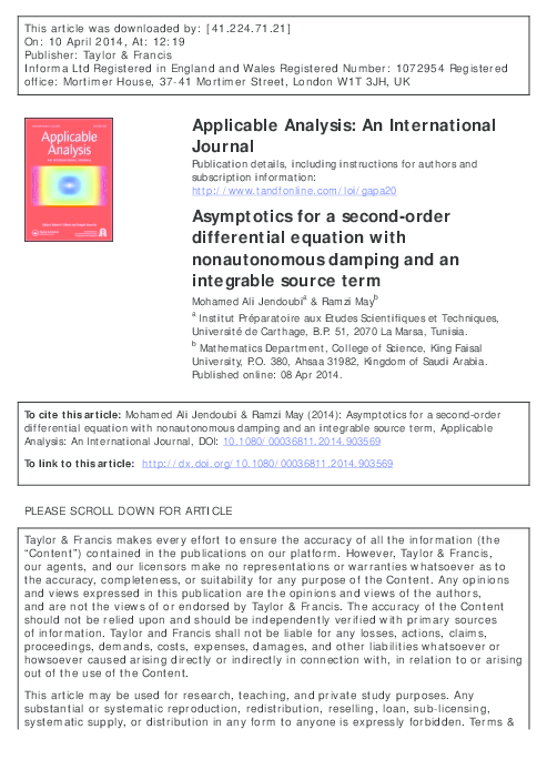 (PDF) Asymptotics for a second-order differential equation with nonautonomous damping and an ...