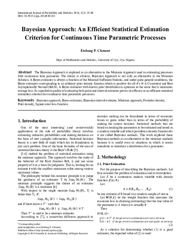Pdf Bayesian Approach An Efficient Statistical Estimation Criterion