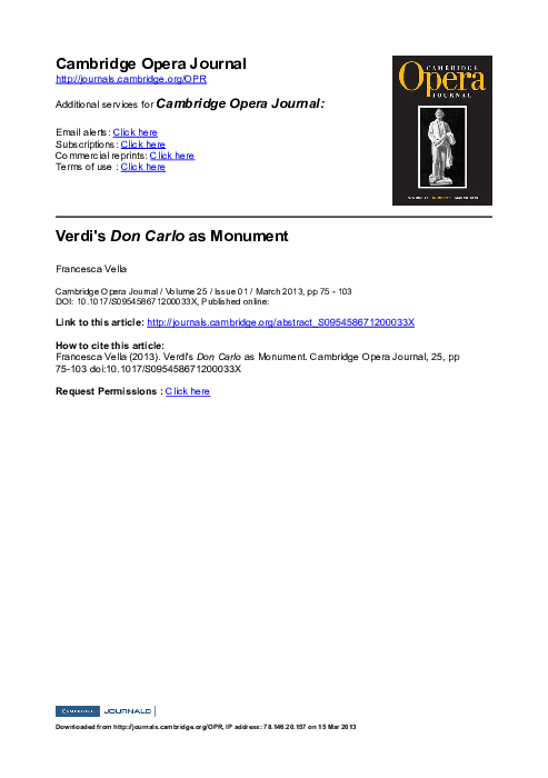 (PDF) ‘Verdi’s Don Carlo as Monument’, Cambridge Opera Journal, 25/1 ...