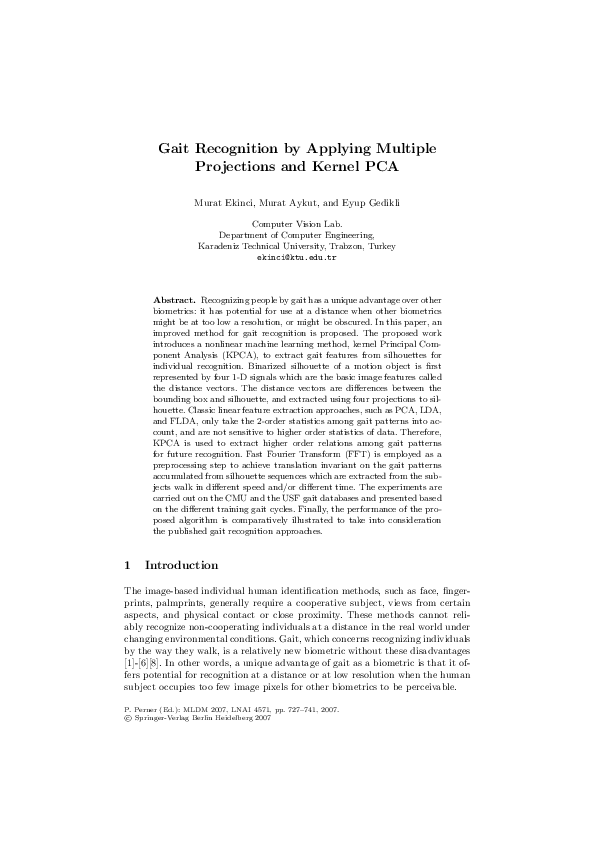 (PDF) Gait Recognition by Applying Multiple Projections and Kernel PCA