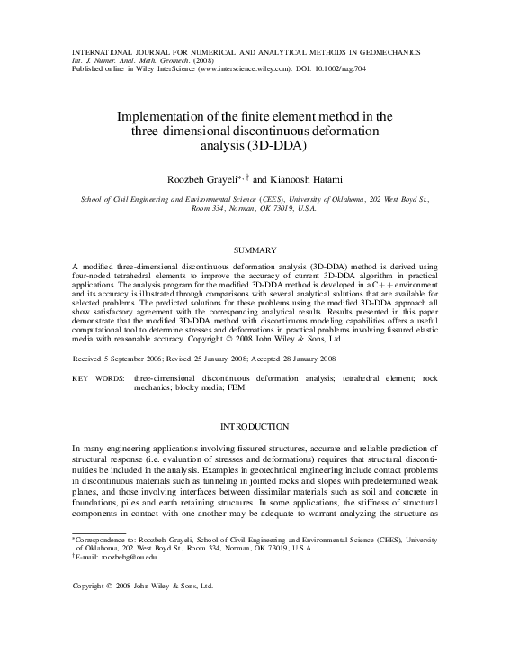 (PDF) Implementation of the finite element method in the three-dimensional discontinuous ...