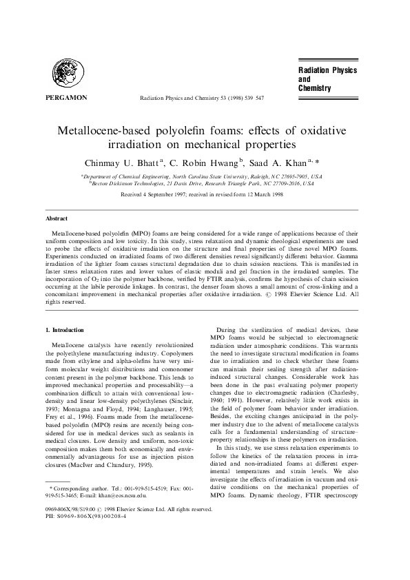 (PDF) Metallocene-based polyolefin foams: effects of oxidative ...