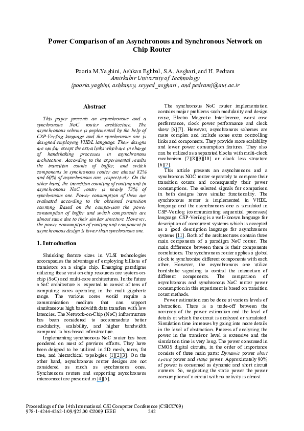 Pdf Power Comparison Of An Asynchronous And Synchronous Network On Chip Router