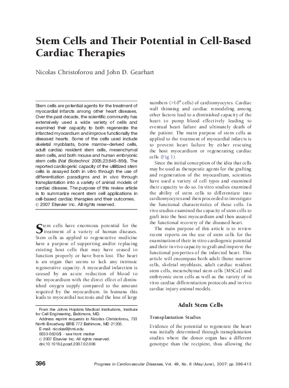 (PDF) Stem Cells and Their Potential in Cell-Based Cardiac Therapies