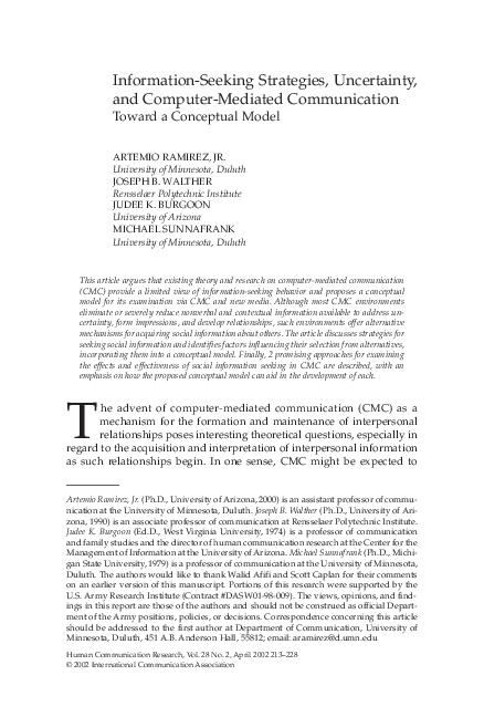 (PDF) Information-Seeking Strategies Uncertainty and Computer-Mediated Communication