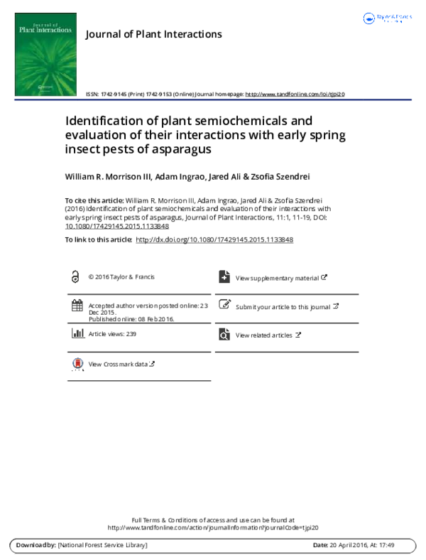 (PDF) Identification of plant semiochemicals and evaluation of their ...
