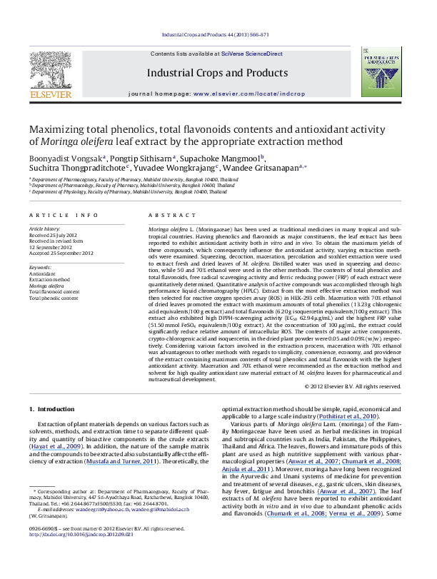 (PDF) Maximizing total phenolics, total flavonoids contents and ...