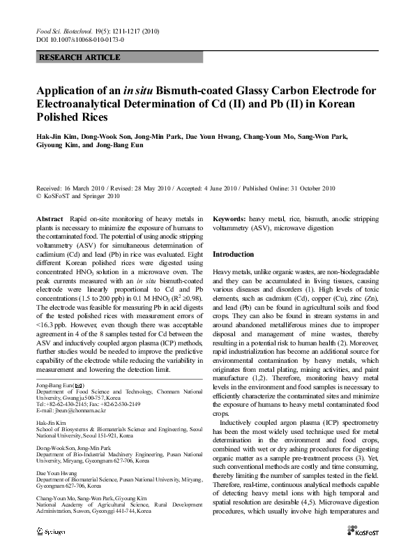 (PDF) Application of an in situ bismuth-coated glassy carbon electrode for electroanalytical ...