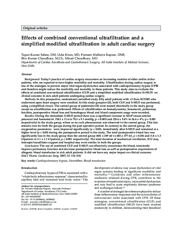 (PDF) Effects of combined conventional ultrafiltration and a simplified ...