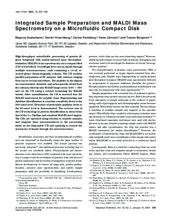 (PDF) MALDI Mass Spectrometry on a Microfluidic CD